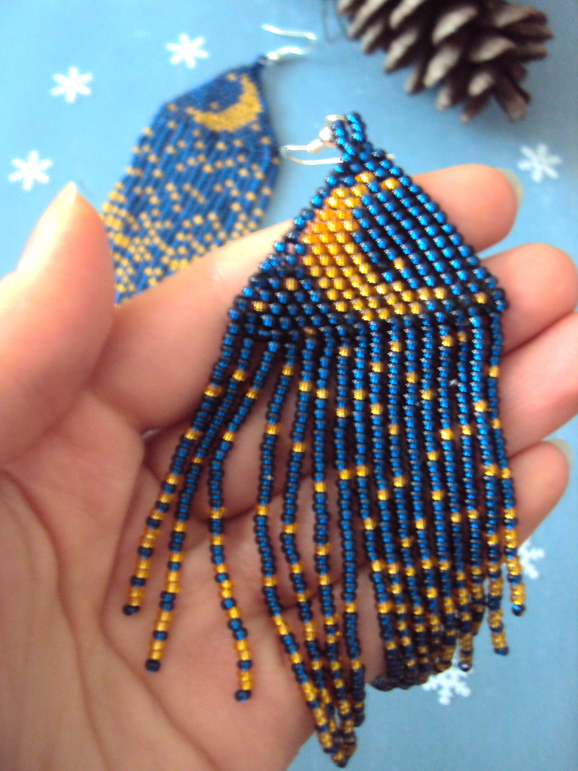 Moon earrings Beaded gold jewelry Half moon dangle celestial | Etsy