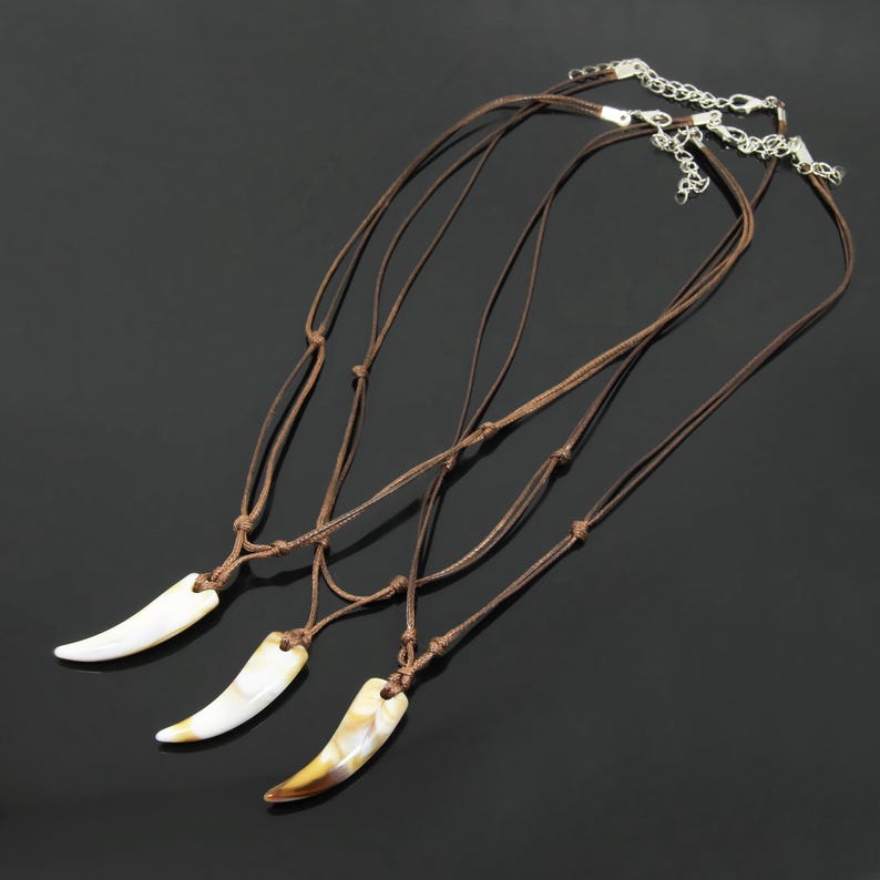 Tooth Necklace, Plastic Faux Fang Tribal Lion Teeth Jewelry, Amulet ...