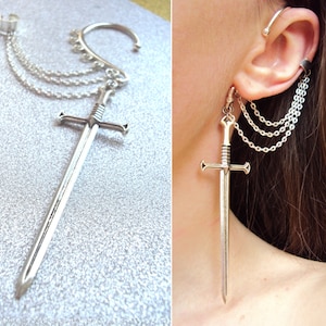 Sword Cuff Earrings, No Piercing Ear Wrap, Pirate Cosplay Jewelry, Big ...