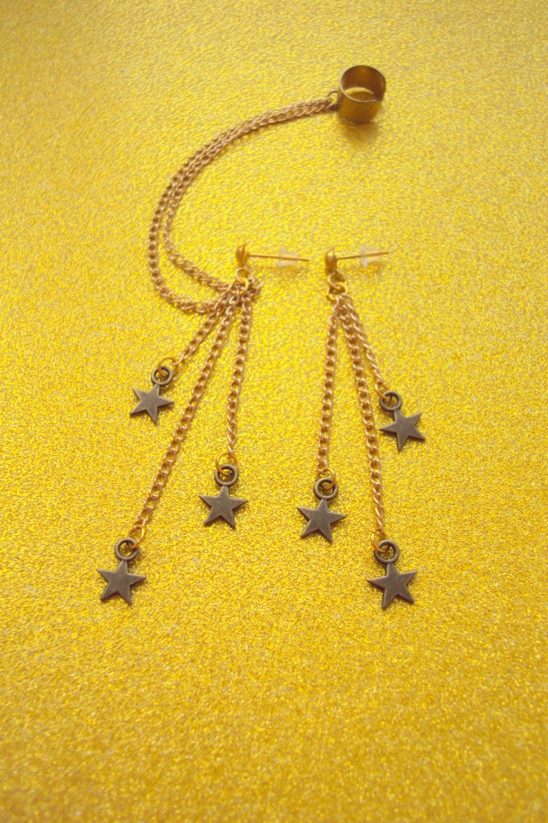 Stars Ear Cuff Shooting Star Dangle Cuff Earrings Silver | Etsy