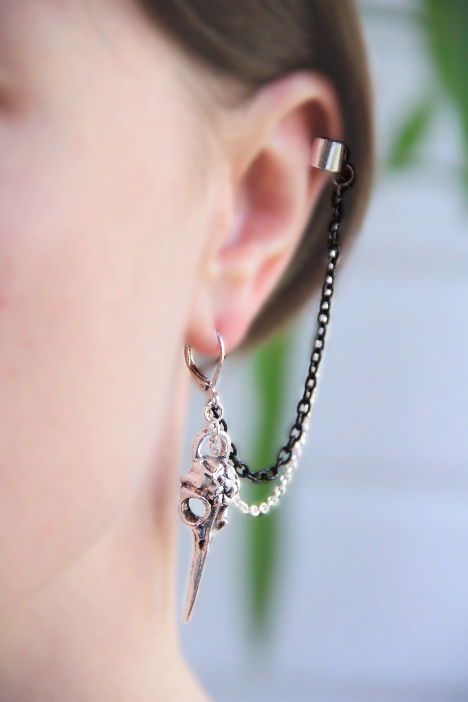 Raven Skull Ear Cuff Earrings, Non Pierced Cartilage Ear Wrap, Bird ...