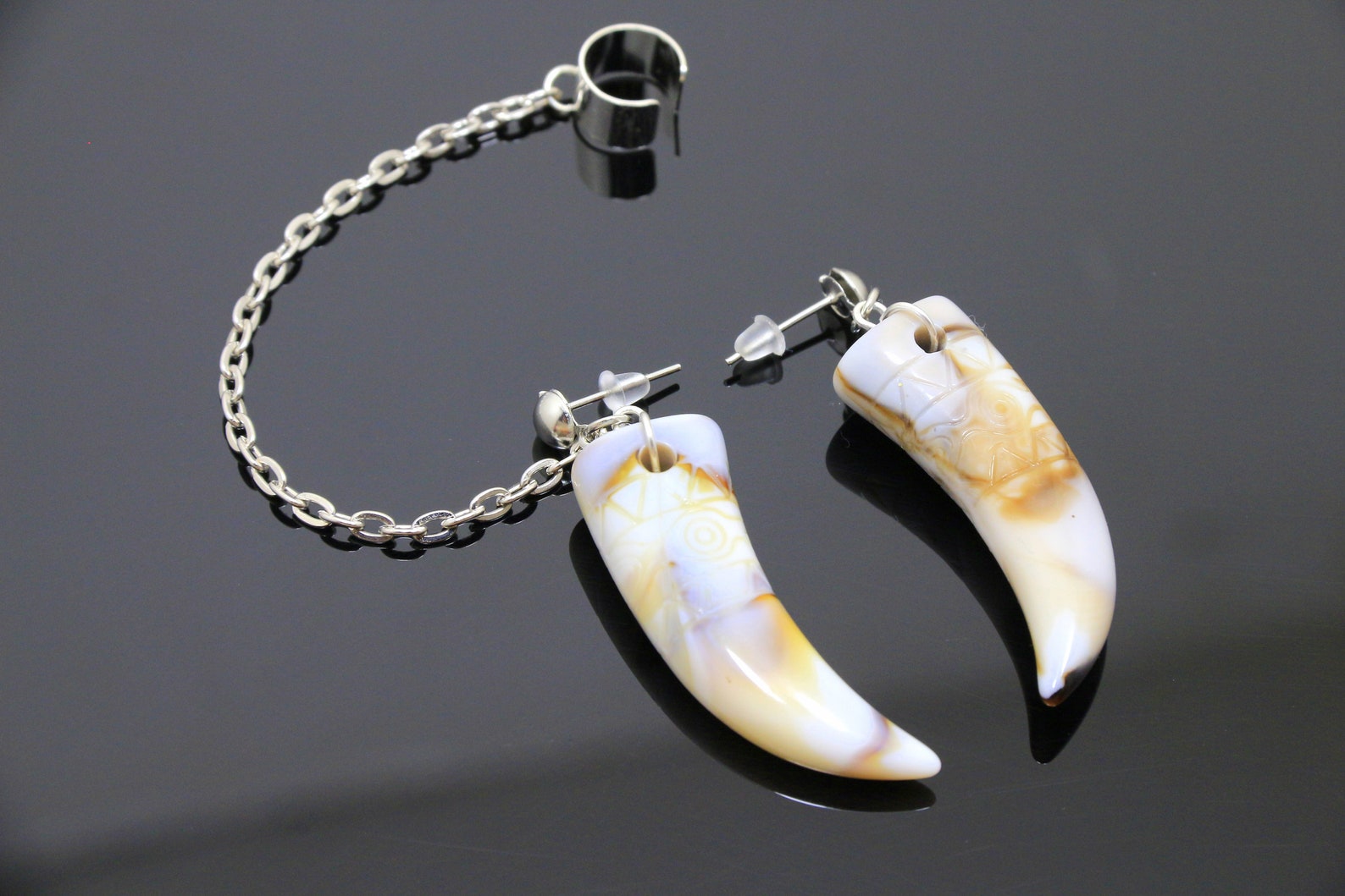 Wolf Tooth Ear Cuff Faux Fang Tribal Lion Teeth Jewelry Safari Animal ...