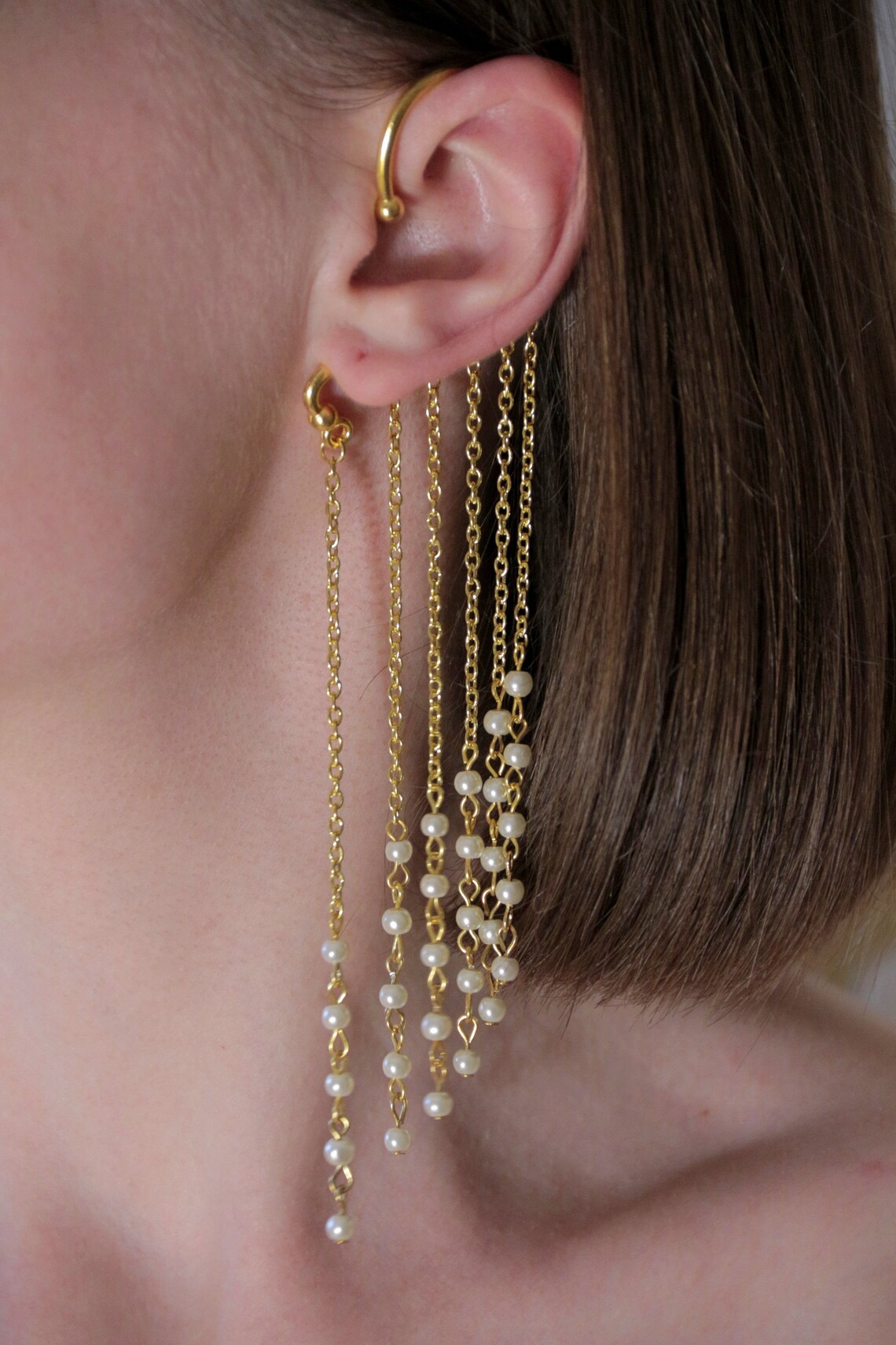 Gold pearl ear cuff Wedding ear wrap Non pierced jewelry for | Etsy