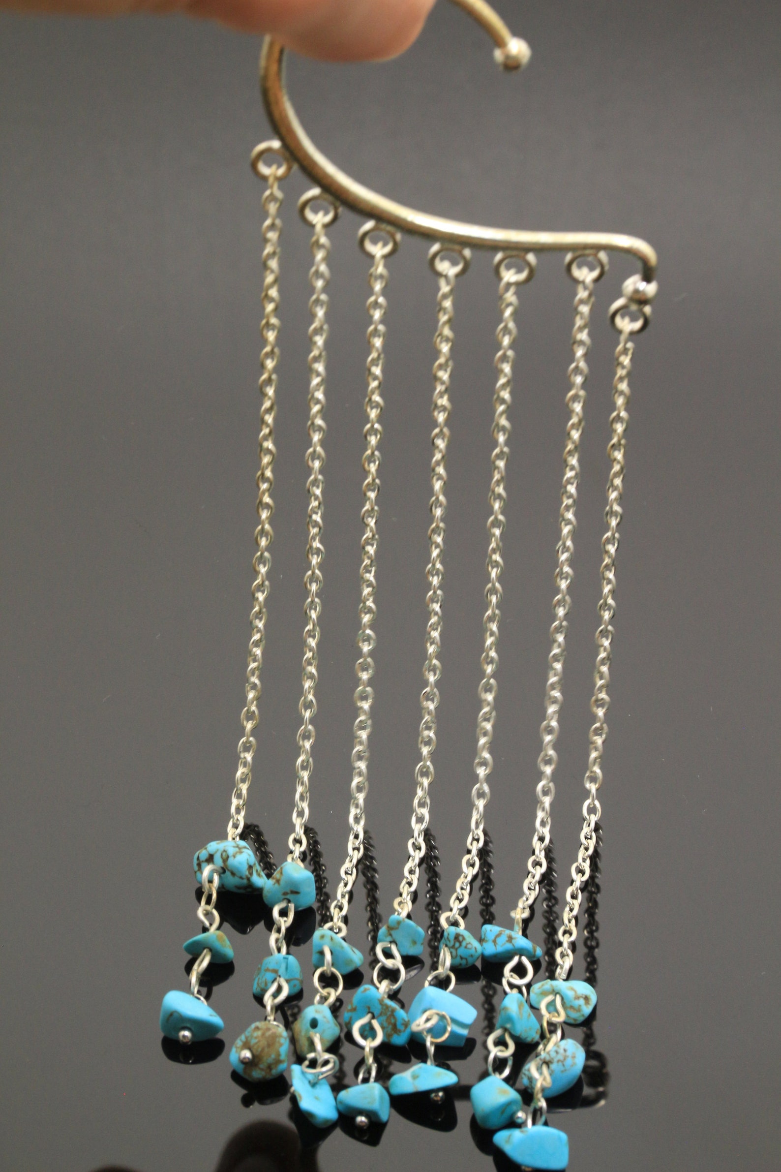 Turquoise Ear Cuff Blue Beads Earring Boho Cuff No Piercing Wrap Silver ...