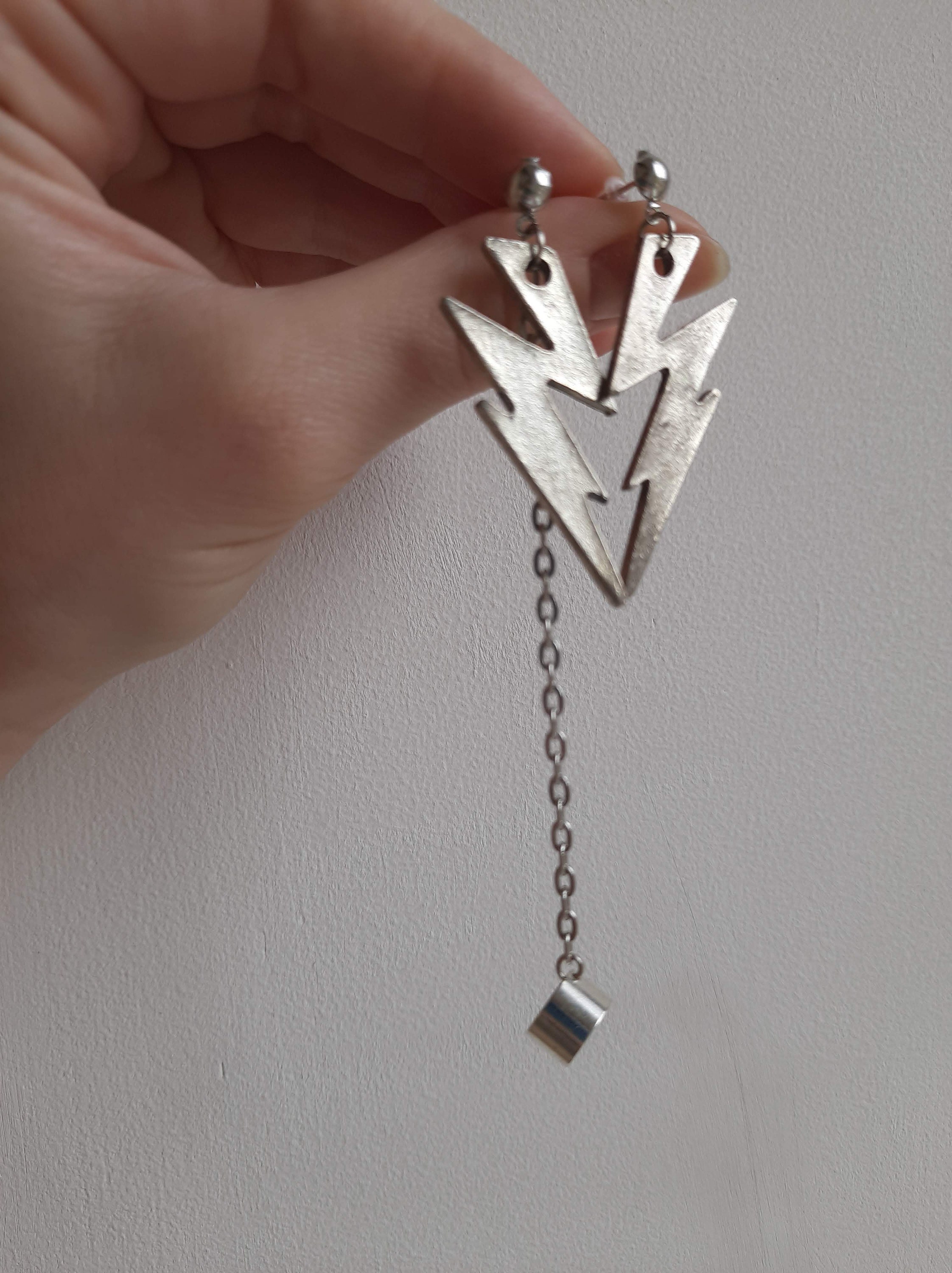 Lightning Bolt Earring Silver Dangle Large Earrings | Etsy