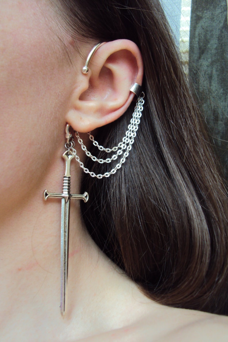 Sword cuff earrings No piercing ear wrap Pirate cosplay | Etsy