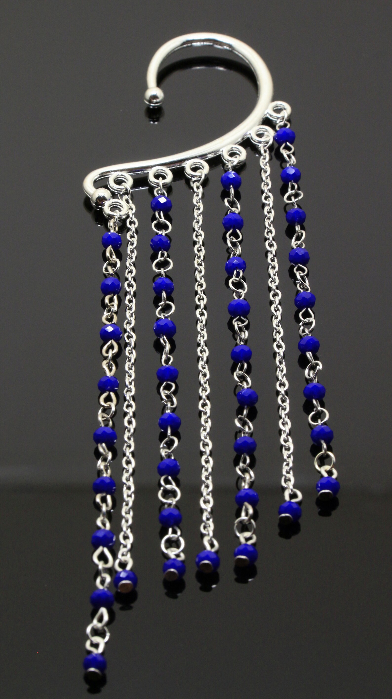 Royal Blue Ear Cuff Sapphire Beaded Earrings Cobalt Blue Wedding ...