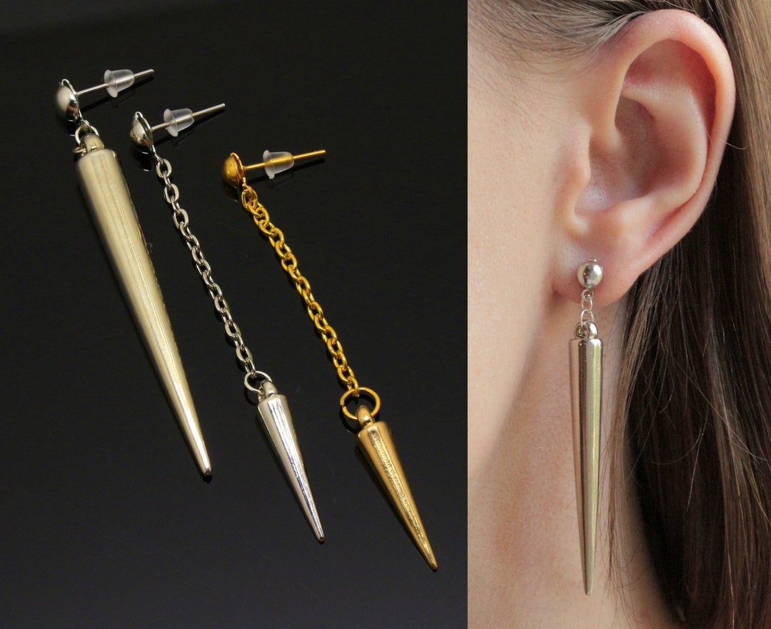 Spike Earring Silver Dangle Spiked Punk Gothic Stud Earring Steampunk Guys Earrings Cyberpunk ...