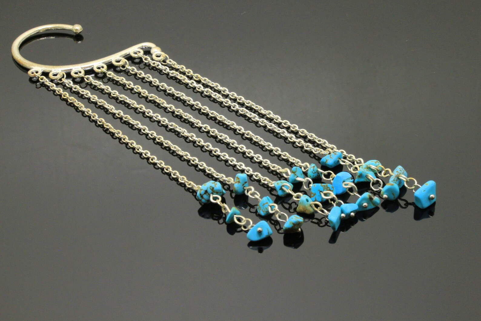 Turquoise Ear Cuff Blue Beads Earring Boho Cuff No Piercing Wrap Silver ...