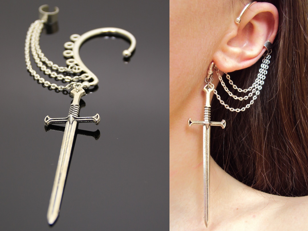 Sword Cuff Earrings, No Piercing Ear Wrap, Pirate Cosplay Jewelry, Big ...