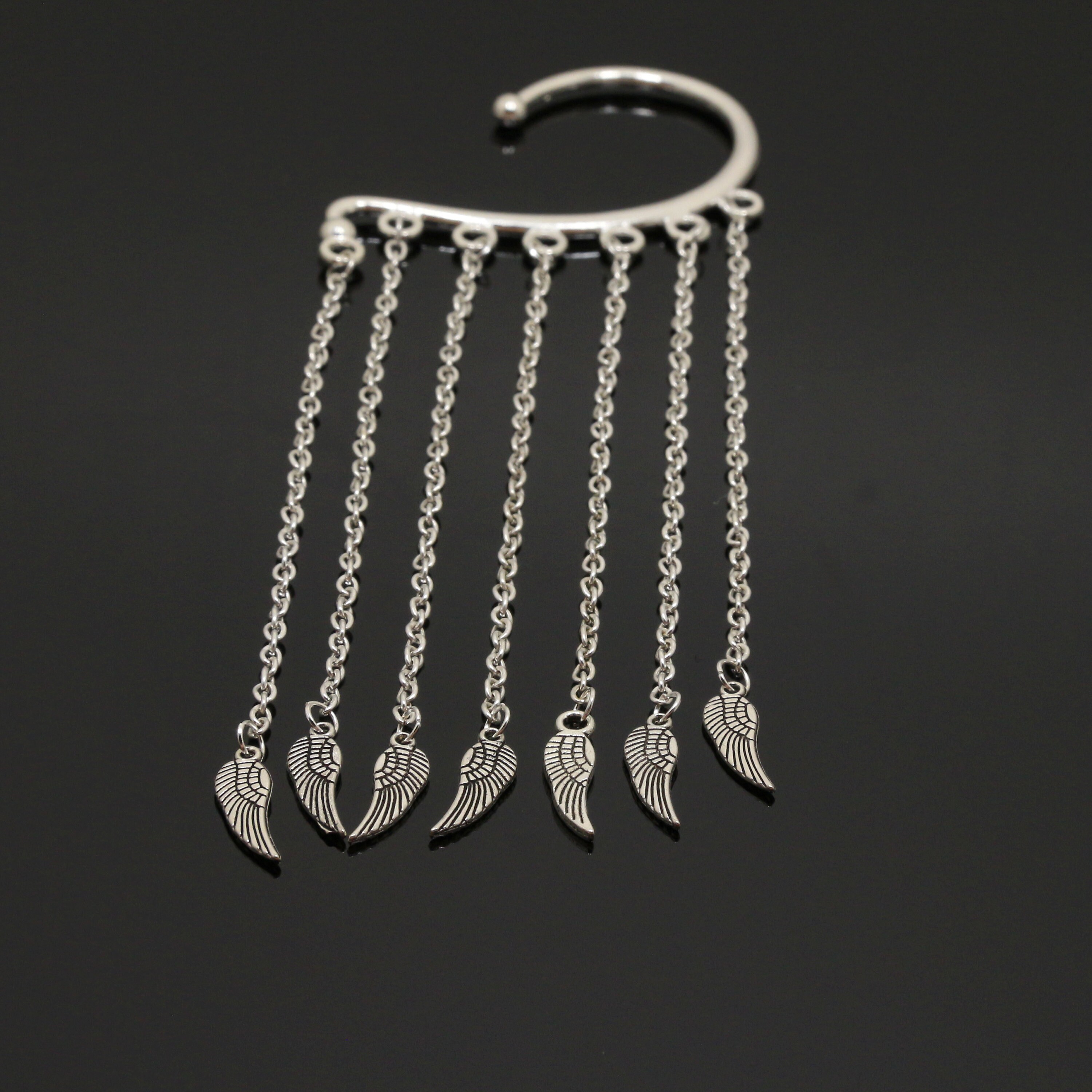 Wing ear cuff Long chain earrings for women Angel winged | Etsy