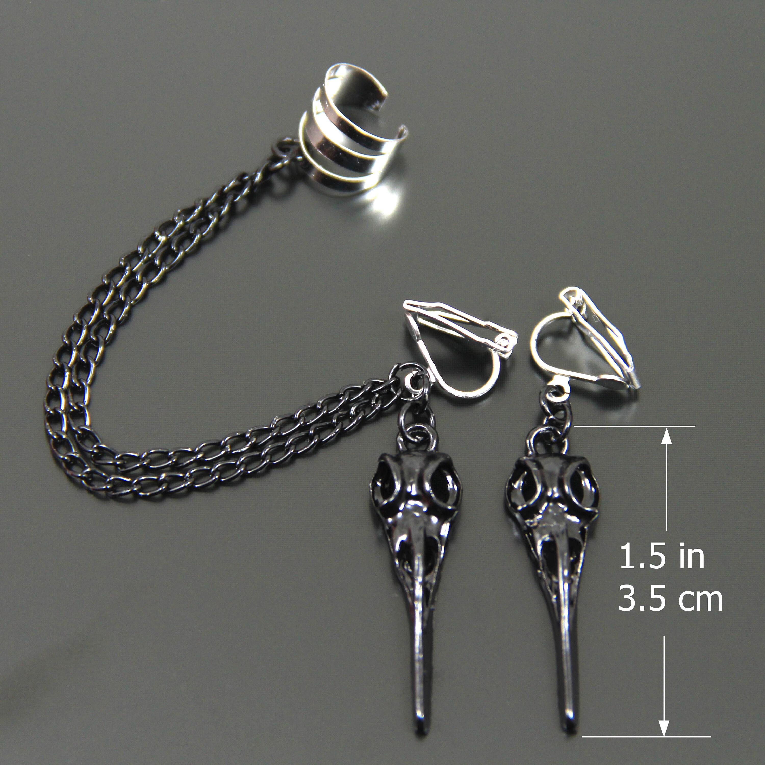 Black Raven Ear Cuff Earrings, Non Pierced Cartilage Ear Wrap, Bird ...