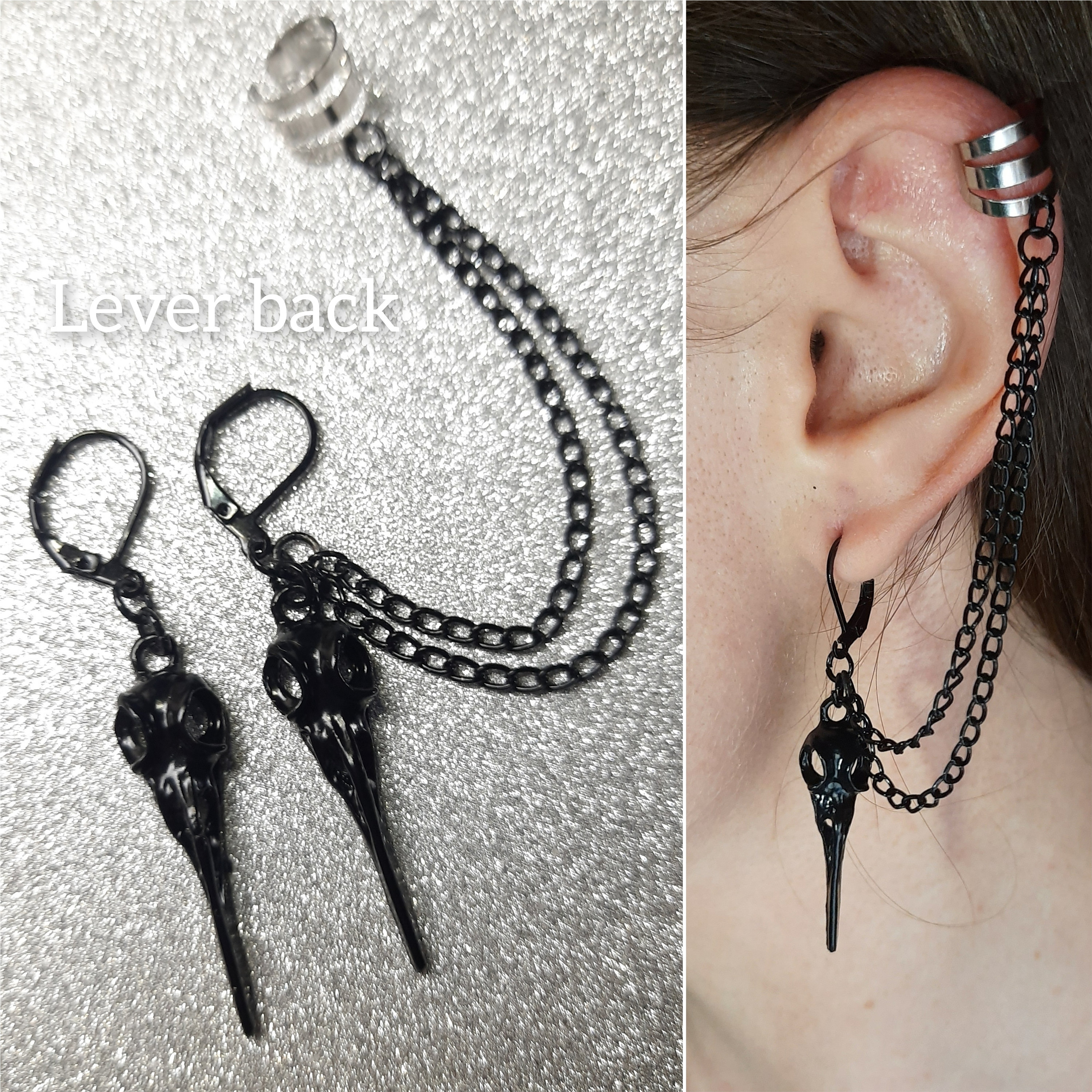 Black Raven Ear Cuff Earrings, Non Pierced Cartilage Ear Wrap, Bird ...