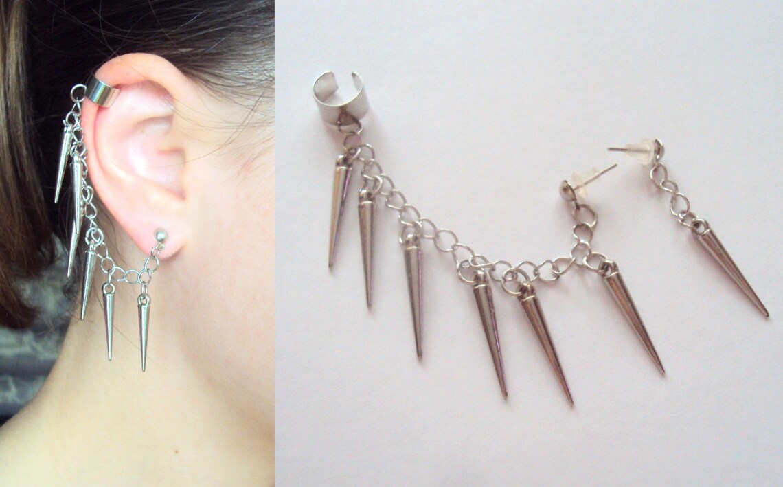 Spike Silver Ear Cuff Unusual Rockabilly Earrings Unique | Etsy