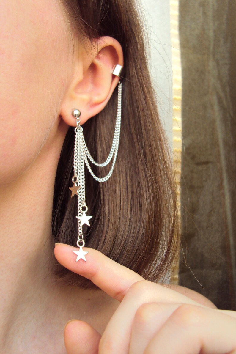 Stars Ear Cuff Shooting Star Dangle Cuff Earrings Silver | Etsy