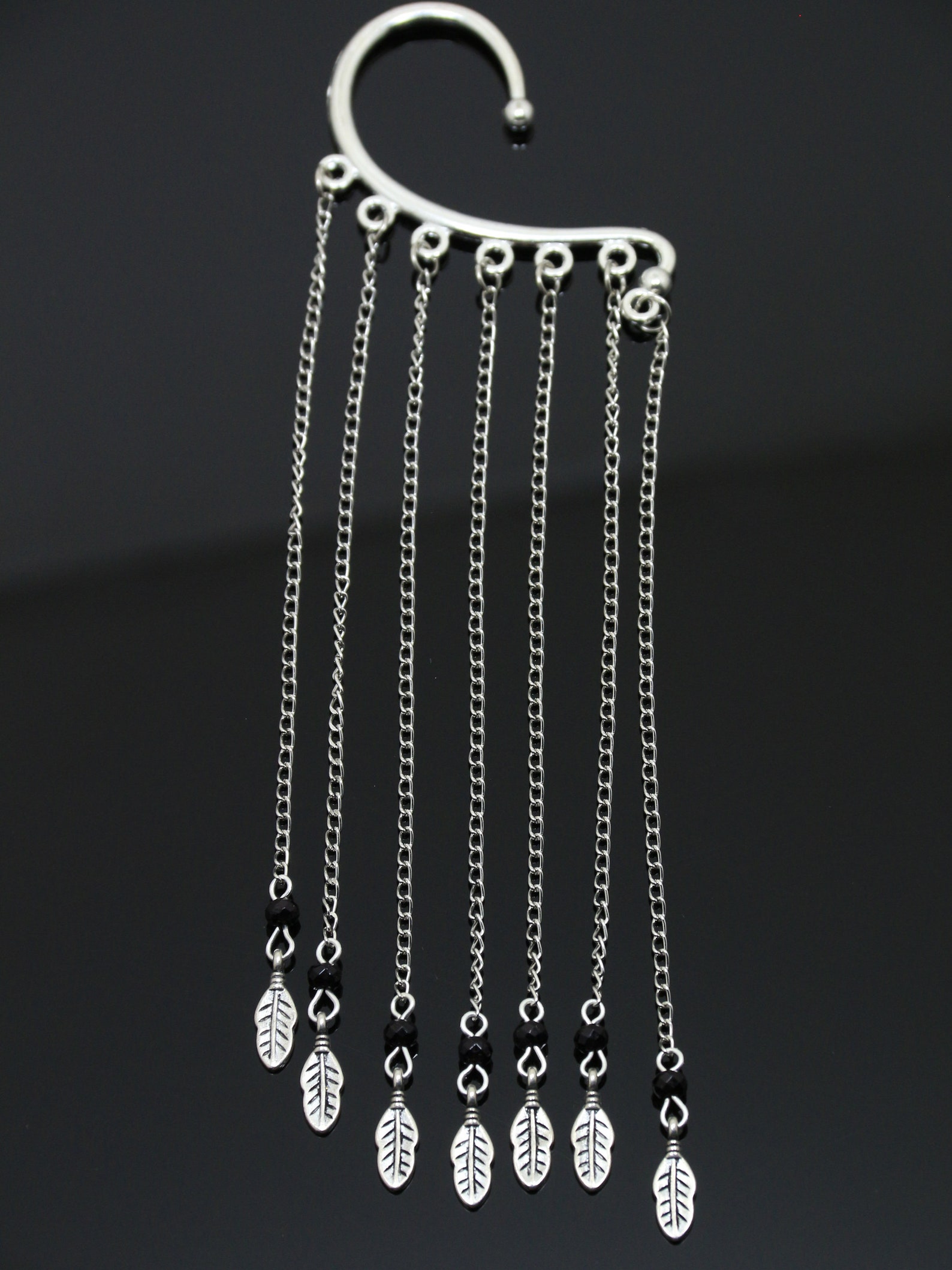 Silver Chain Earcuff, Feather Non Pierced Earrings, Long Chain Ear Cuff ...