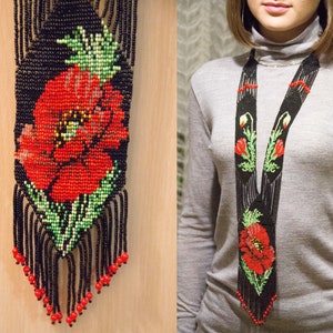 Red Flower Necklace for Women Unique Flower Gerdan Boho Ethnic - Etsy