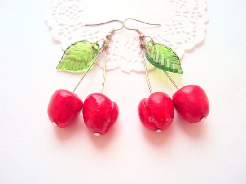 Big Cherry Earrings Summer Berry Jewelry Red Cherries | Etsy