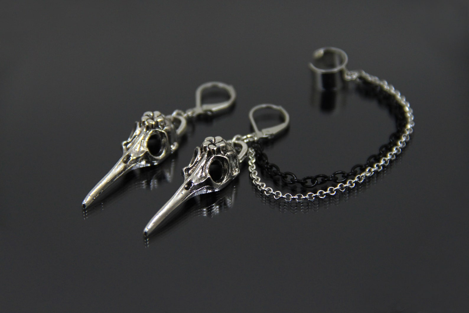 Raven Skull Ear Cuff Earrings, Non Pierced Cartilage Ear Wrap, Bird ...
