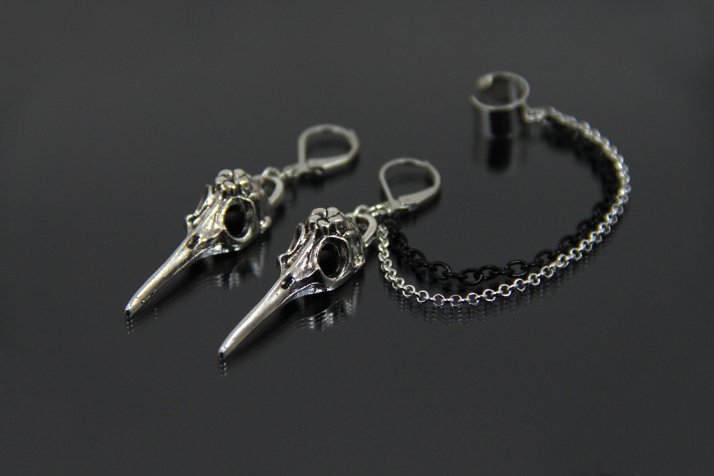 Raven Skull Ear Cuff Earrings, Non Pierced Cartilage Ear Wrap, Bird ...