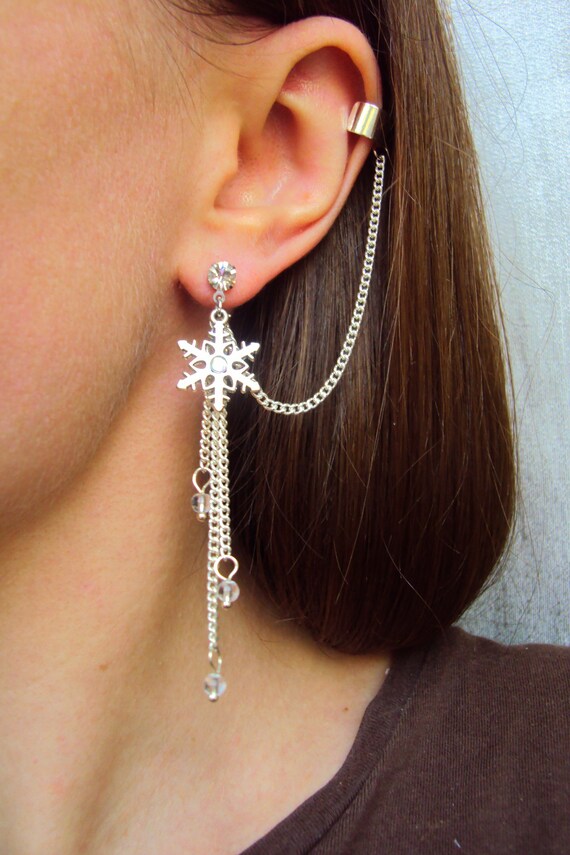 SomeBijoux4You Snowflake Ear Cuff Shooting Star Earrings Christmas Jewelry Fake Piercing Cuff Earrings Winter Holiday Jewelry Xmas Gift for Women
