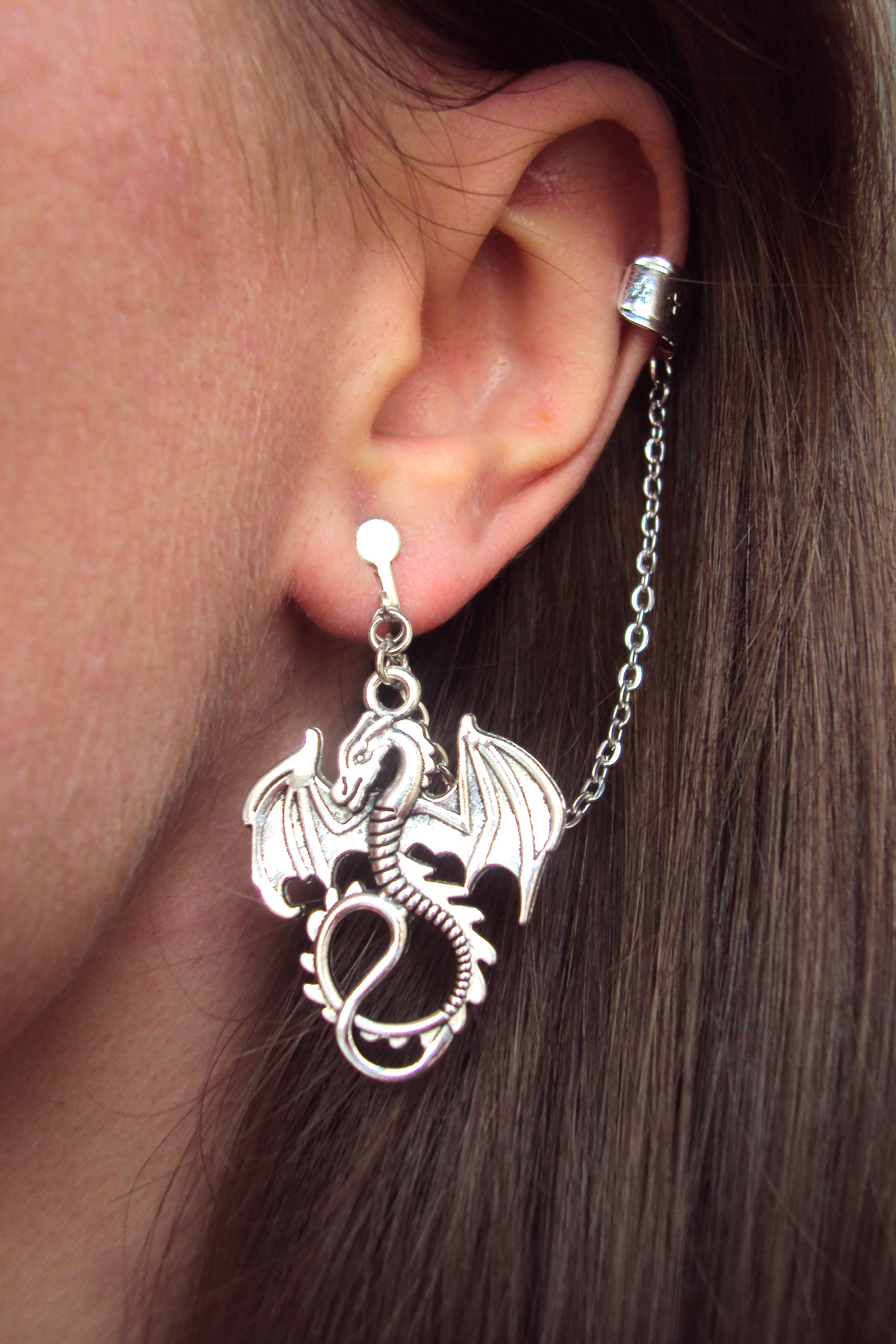 Dragon Earrings Dragons Clip on Ear Cuff Set No Piercing - Etsy