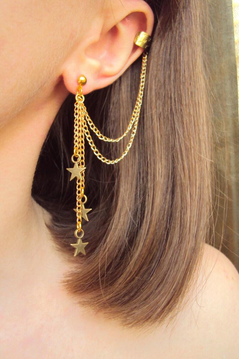 Stars Ear Cuff Shooting Star Dangle Cuff Earrings Silver | Etsy