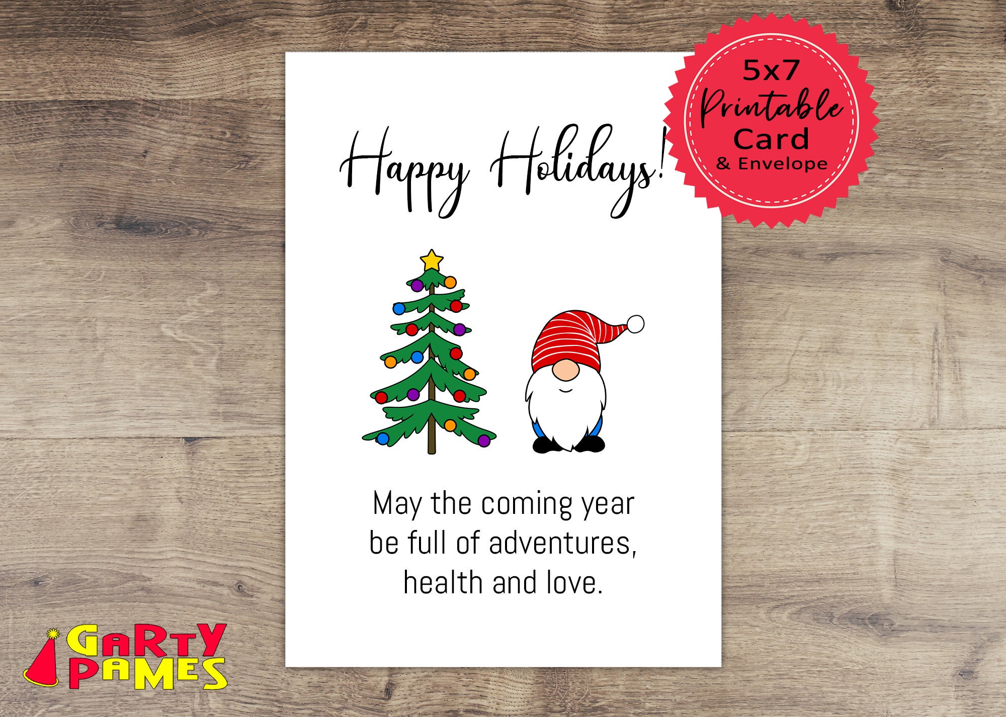 Printable Gnome Happy Holidays Card Adventure Christmas Greeting Card ...