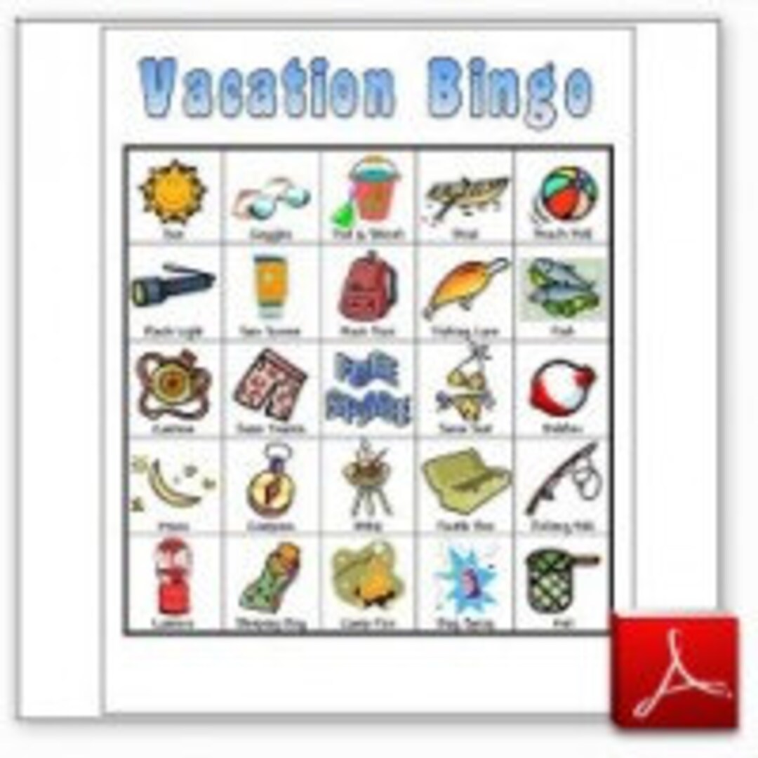 20 Printable Camping Vacation Bingo Game Cards - Party Game - Instant ...