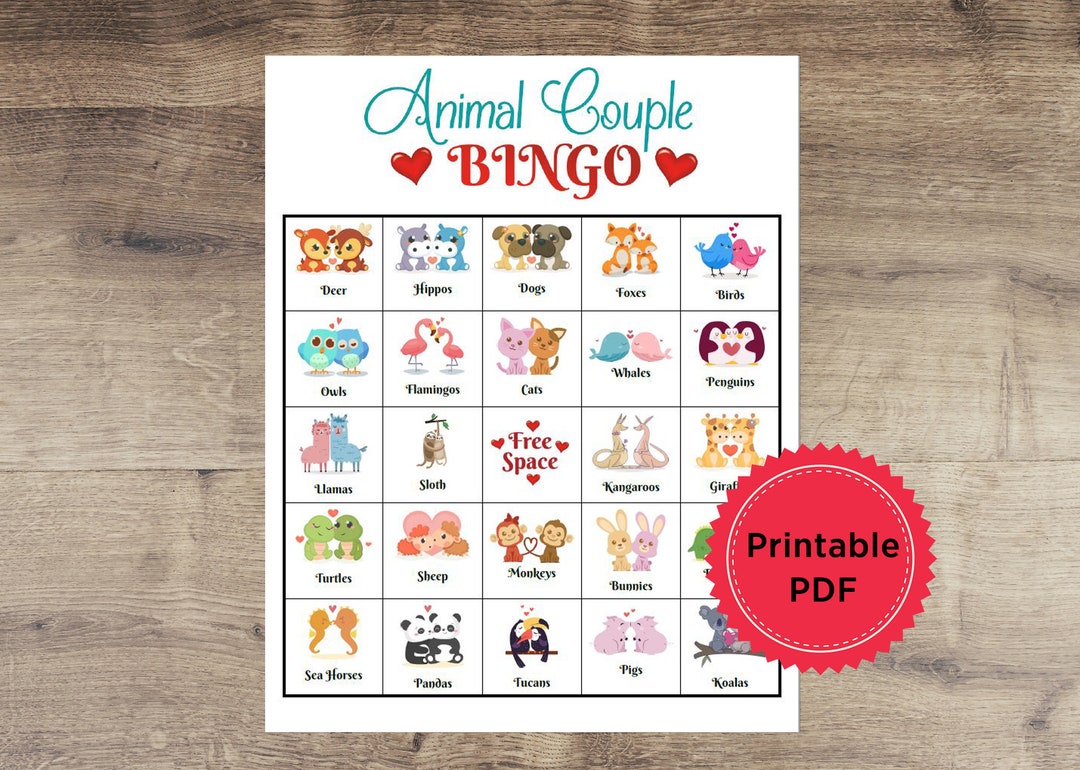 30 Printable Animal Couple Bingo Cards - Valentines Day School Party ...