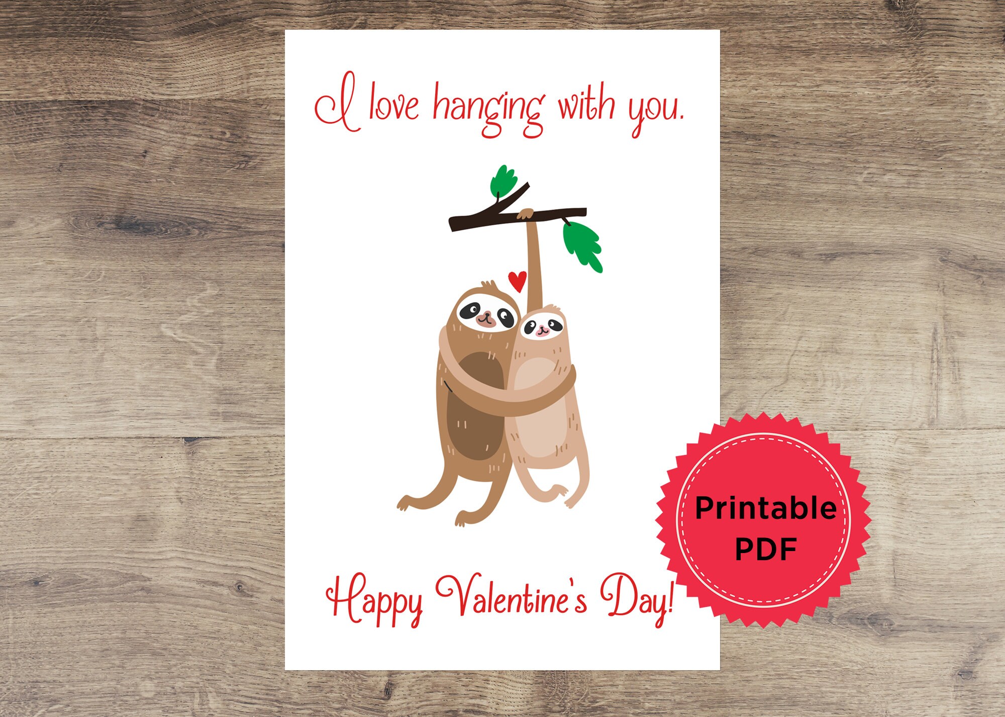 Printable Sloth Valentine's Day Card With Envelope, Printable Valentine ...