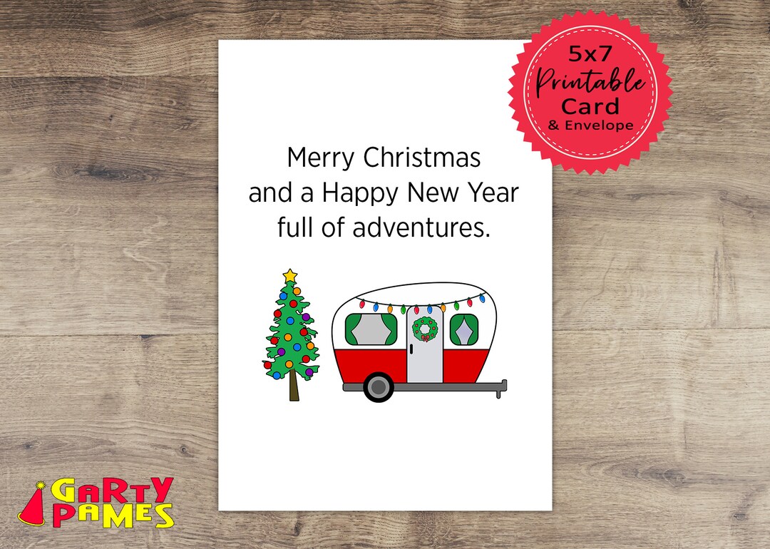 Printable Christmas Camper Card - Adventure Camping RV Camp Holiday ...