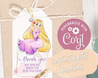 Tangled Thank You Tags, Princess Rapunzel Tags, Tangled Party, Rapunzel ...