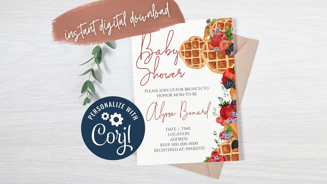 Brunch Baby Shower Invitation, Hidden Mickey Waffle Bridal Shower ...