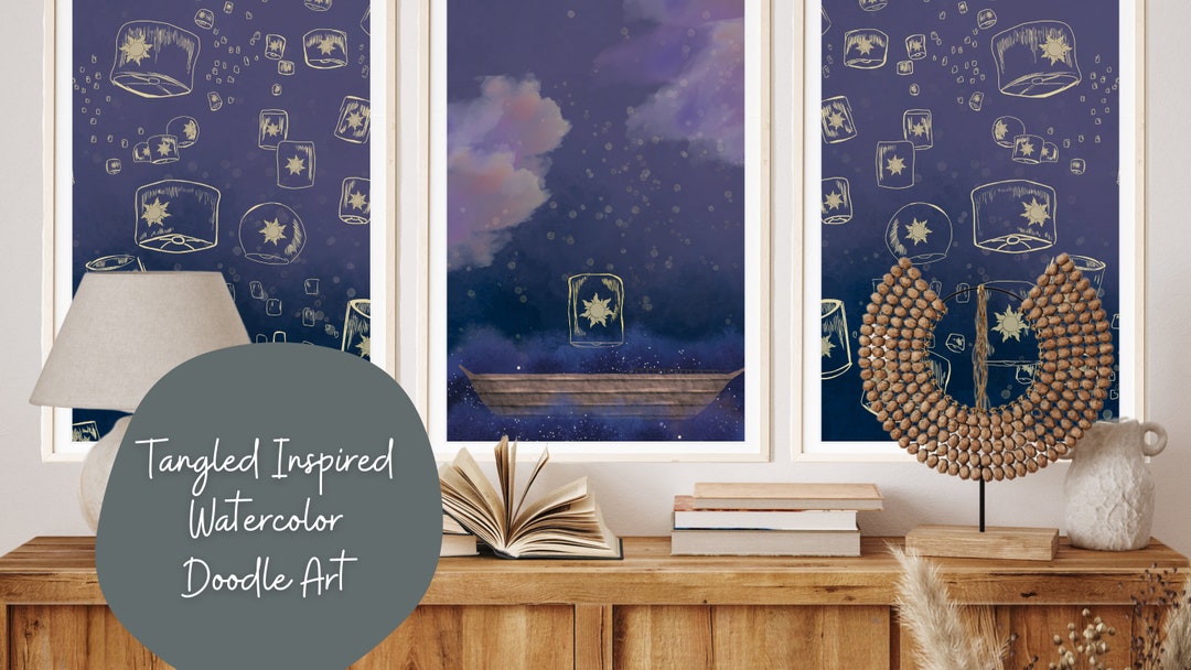 Tangled Wall Art, Rapunzel Line Art Digital Prints, Nursery Doodle Art ...