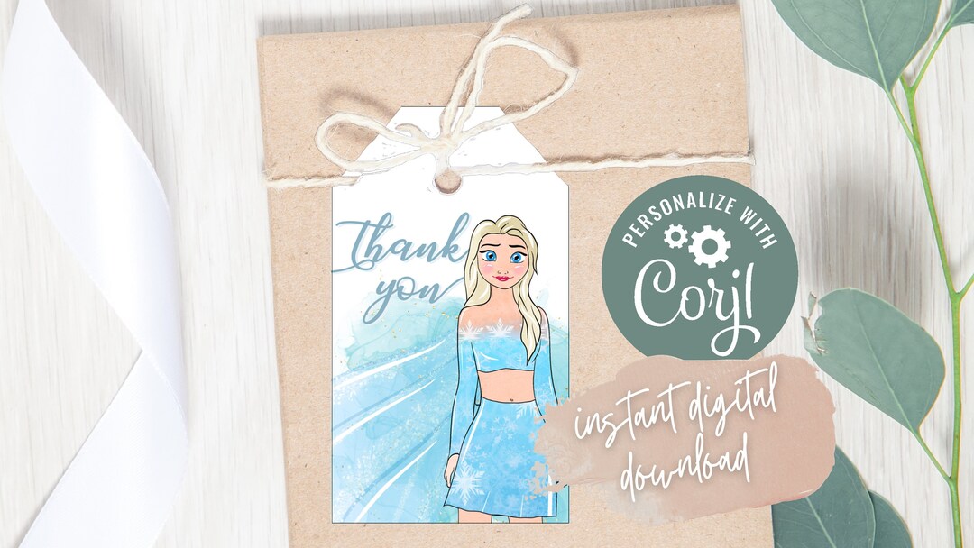 Elsa Pool Party Thank You Tag, Frozen Summer Birthday Party Favor Label ...
