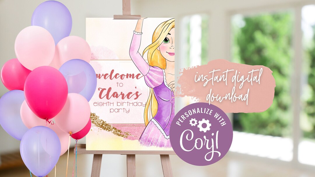 Tangled Birthday Welcome Sign, Rapunzel Birthday Party Poster, Rose ...