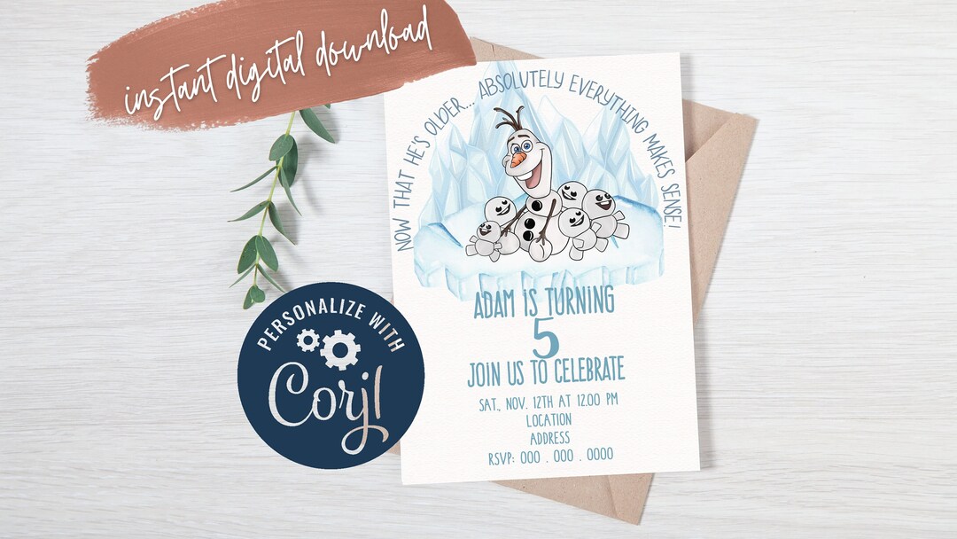 Frozen Birthday Invitation, Olaf Party Invite, Watercolor Winter Print ...