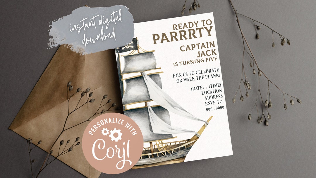 Pirate Ship Birthday Invitation, Pirates of the Caribbean Party Invite ...