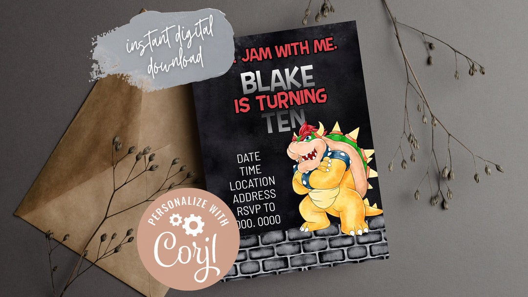 Bowser Birthday Invitation: Super Mario Bros. Nintendo Party (digital ...