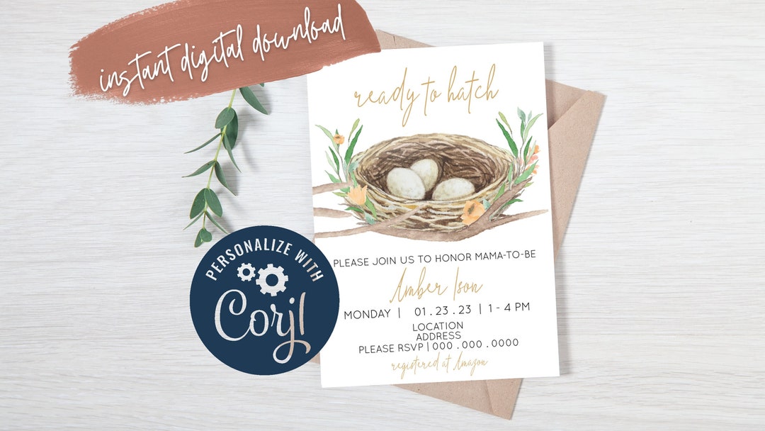 Ready to Hatch Nest Baby Shower Invitation, Bird Bridal Shower Invite ...