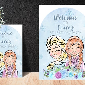 Frozen Welcome Sign, Elsa and Anna Birthday Party Sign, Watercolor ...