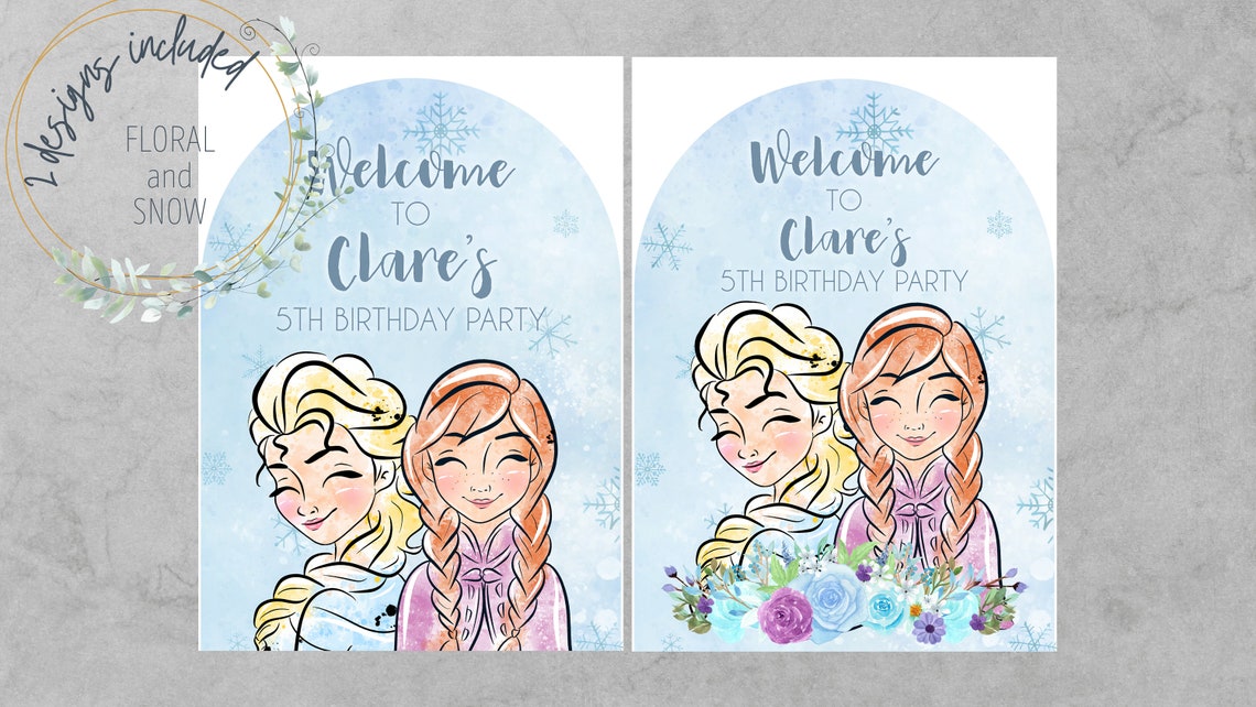 Frozen Welcome Sign, Elsa and Anna Birthday Party Sign, Watercolor ...