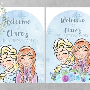 Frozen Welcome Sign, Elsa and Anna Birthday Party Sign, Watercolor ...