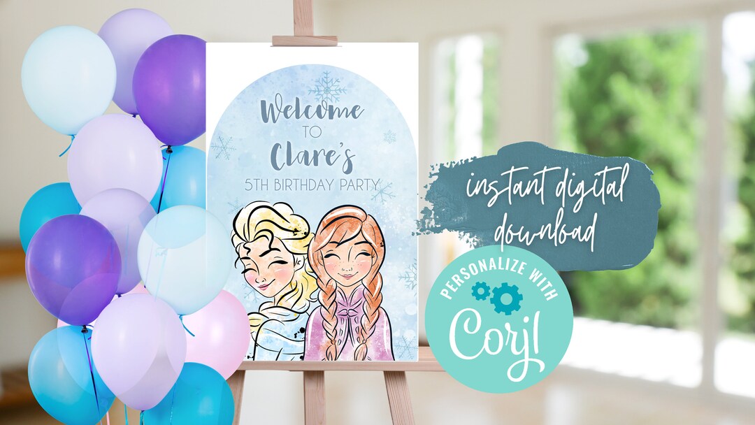 Frozen Welcome Sign, Elsa and Anna Birthday Party Sign, Watercolor ...