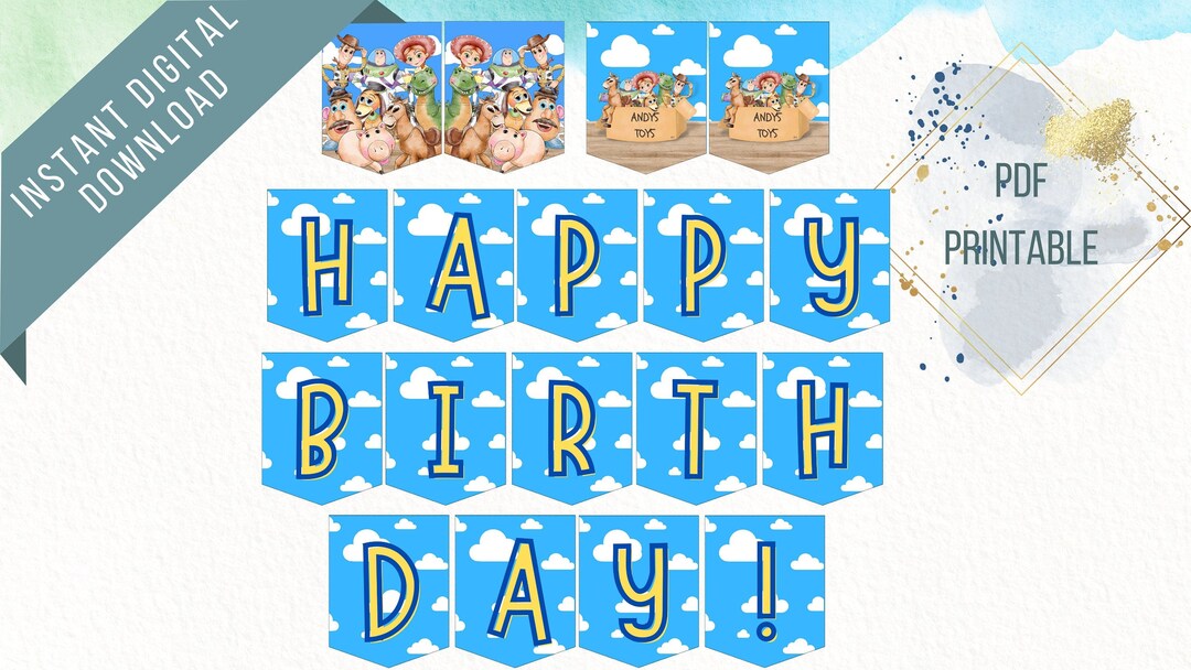 Toy Story Birthday Banner, Woody, Buzz Lightyear, Jessie Happy Birthday ...
