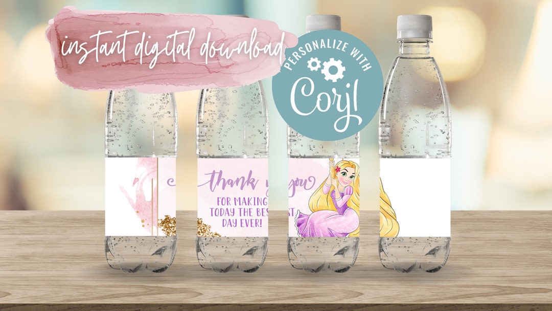 Tangled Water Bottle Label, Rapunzel Drink Wrap, Princess Juice Label ...