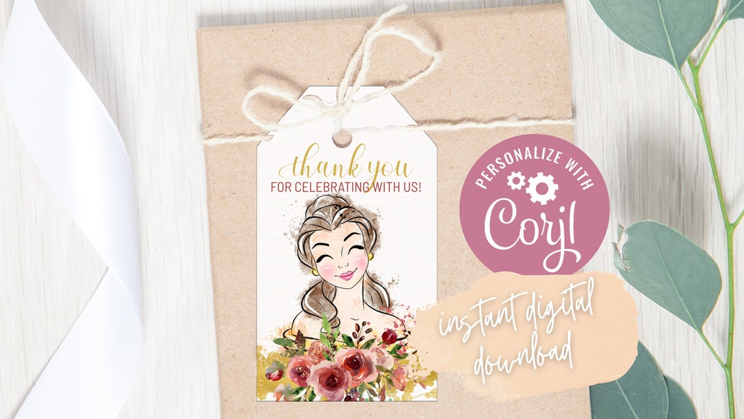 Beauty and the Beast Thank You Tag: Belle Birthday Favor - Etsy