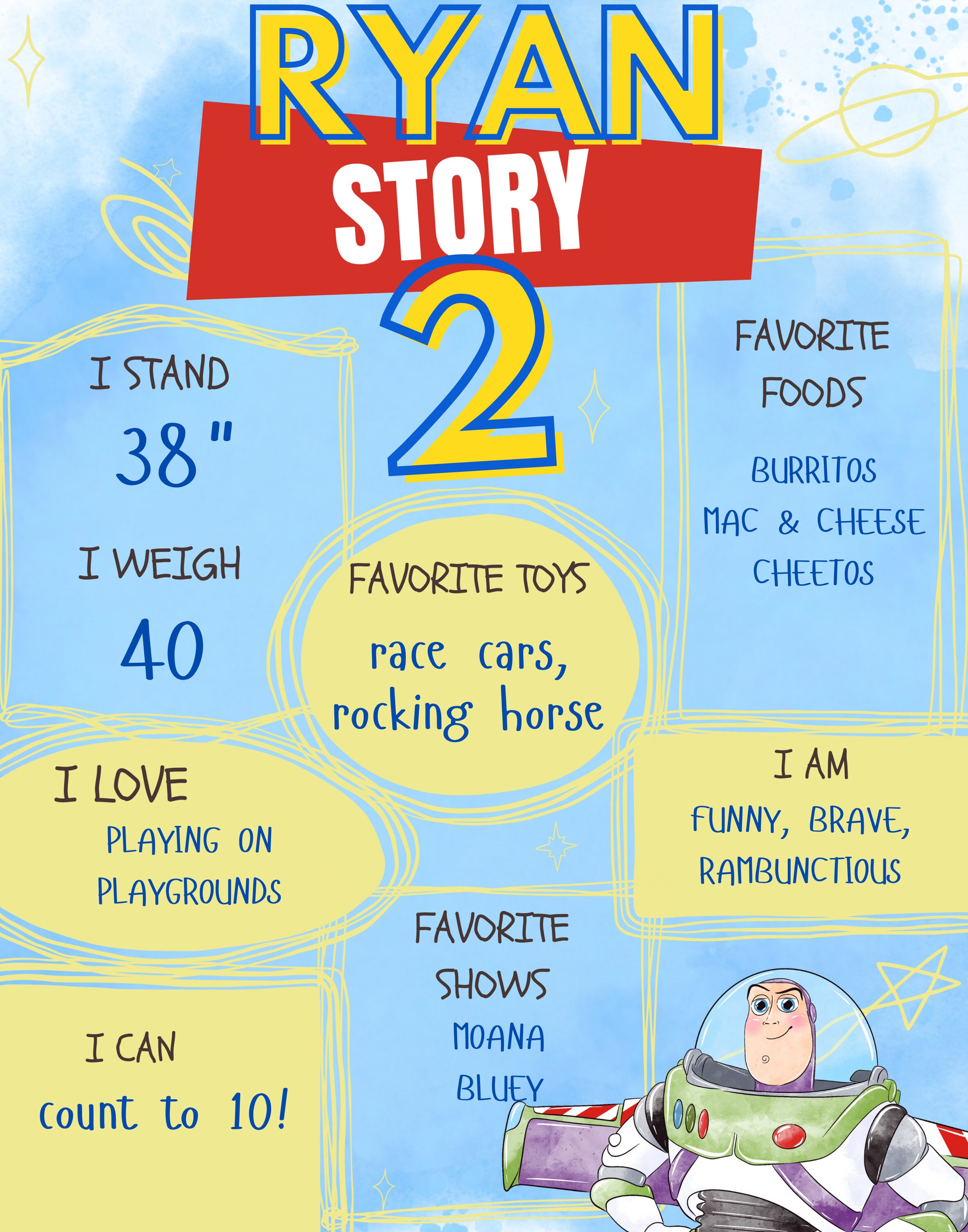 Toy Story Birthday Stat Poster Buzz Lightyear Growth Chart - Etsy