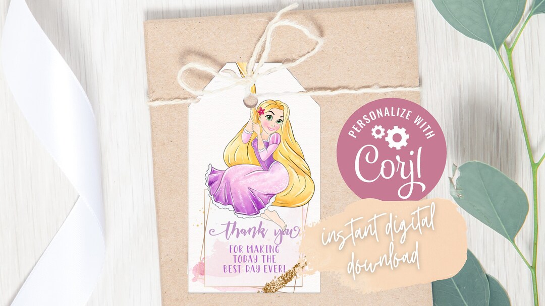 Rapunzel Thank You Tag: Rose Gold Princess Party Favor (digital ...